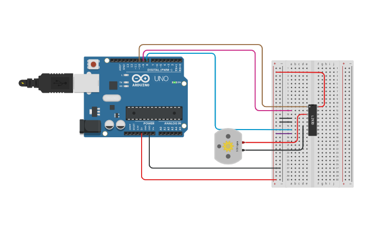 Circuit design DC motor by Using H-bridge Motor Driver | Tinkercad