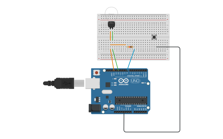 Circuit design Accensione di una lampada con pulsante | Tinkercad