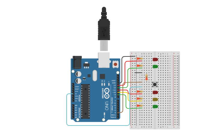 Circuit design e2. Semáforo | Tinkercad