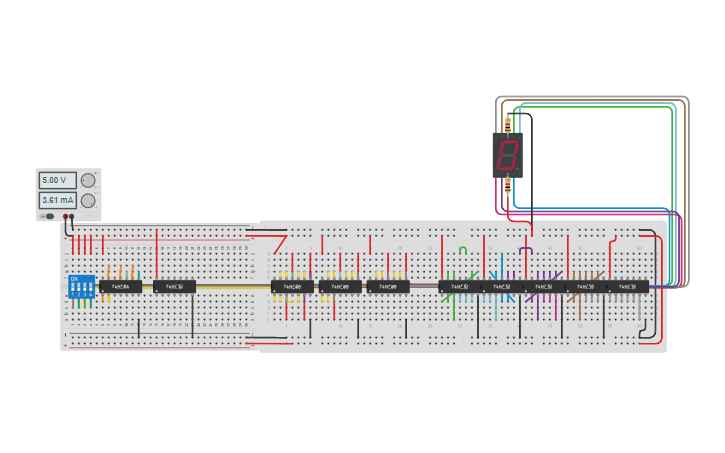 Circuit design BCD to 7 segment - Tinkercad