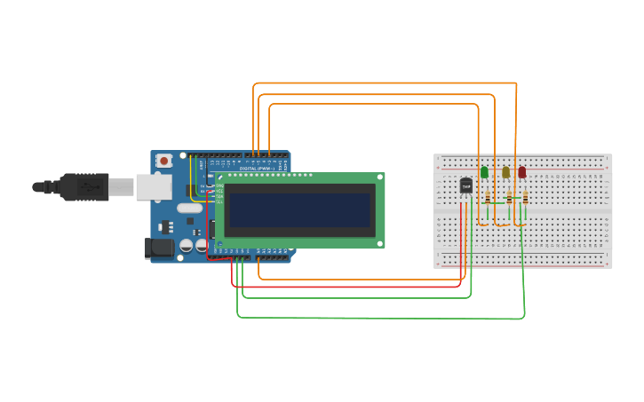 Circuit design Arduino temperature sensor with display and light signal ...