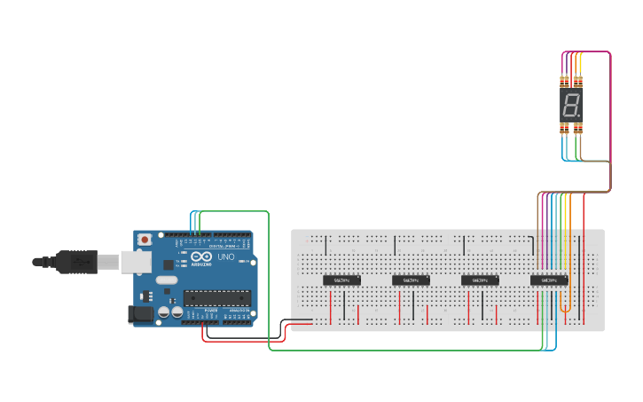 Circuit design Lab 08 74HC595 7-Segment - Tinkercad