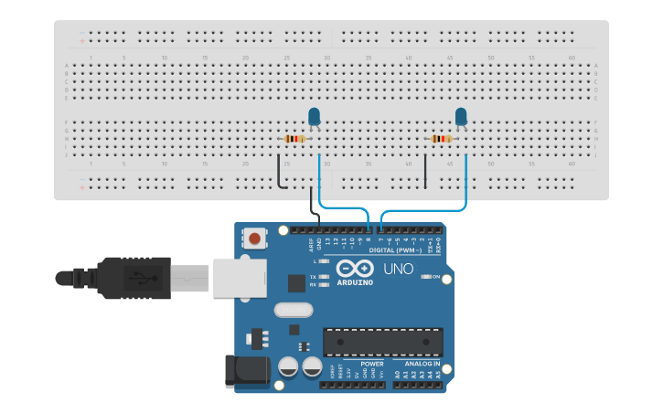 Circuit design Blinking LEDs - Tinkercad