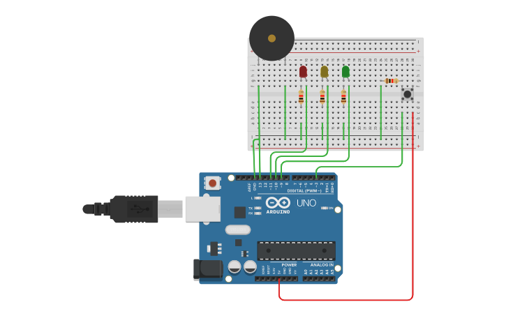 Circuit design Semaforo con sensor de sonido Lr - Tinkercad