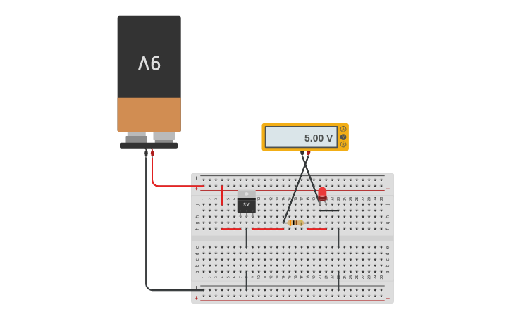 Circuit design Regulador de tensão - Tinkercad Circuit design Regulador de tensão - Tinkercad