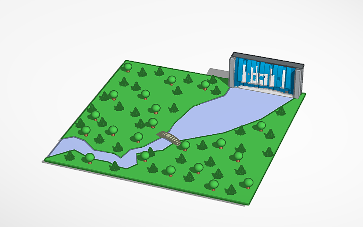 3D design park with hydroelectric dam - Tinkercad