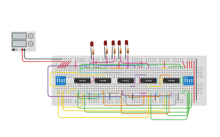 Circuit design 4 BIT ADDER - Tinkercad