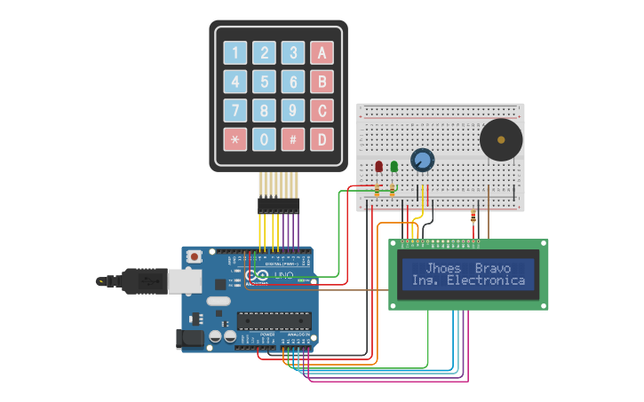 Circuit design Keypad y LCD | Tinkercad