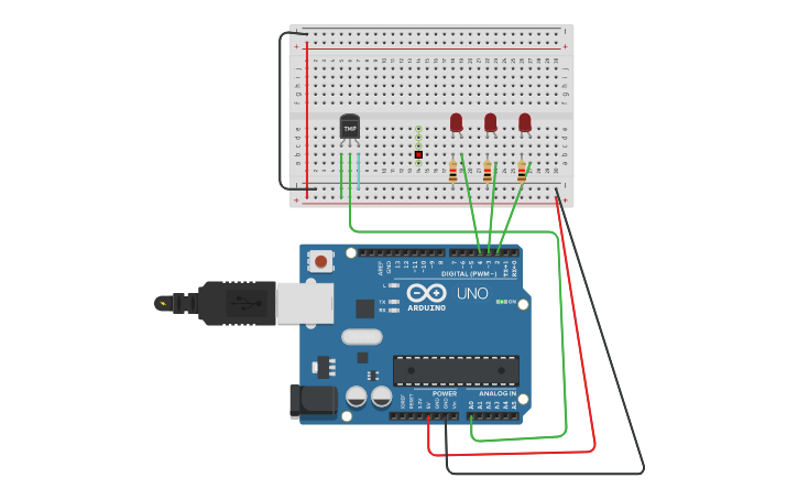 Circuit design Temprature Sensor - Tinkercad