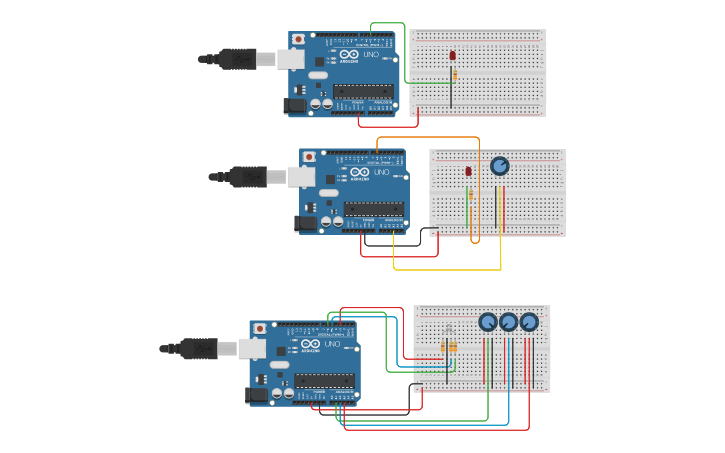 Circuit design Potenciómetro con LED RGB | Tinkercad