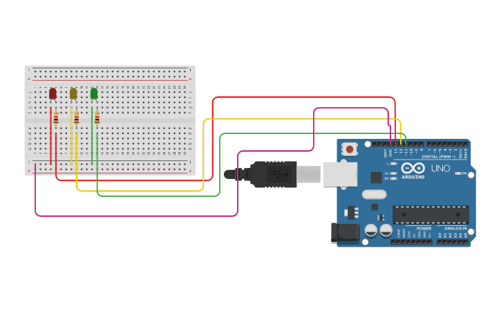 Circuit design Lampu lalu lintas - Tinkercad