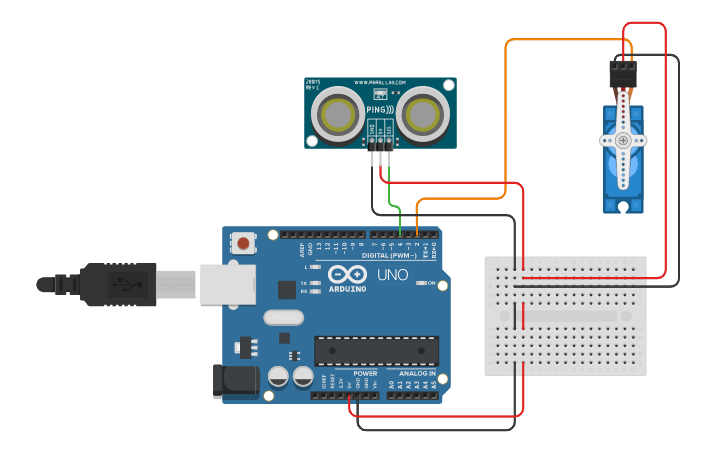 Circuit design Servo_Ultrasonic - Tinkercad