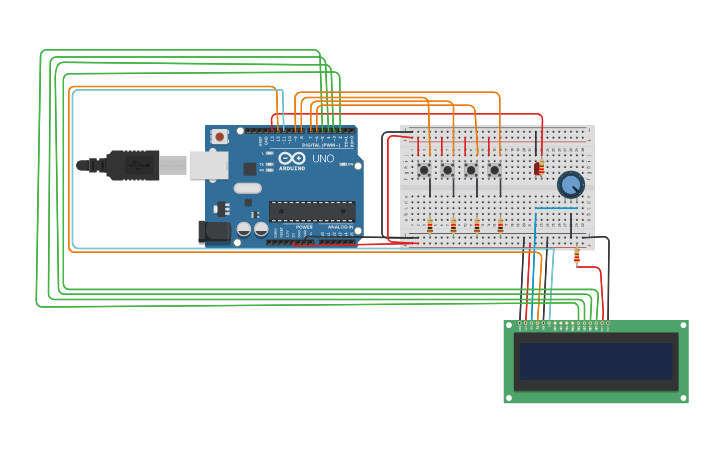 Circuit design LCD TEMPORIZADOR - Tinkercad