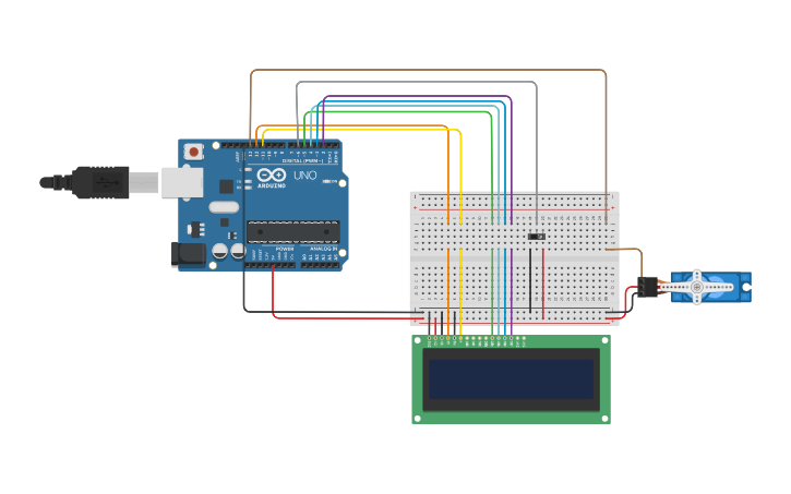 Circuit design control servo (SWITCH) con lcd - Tinkercad