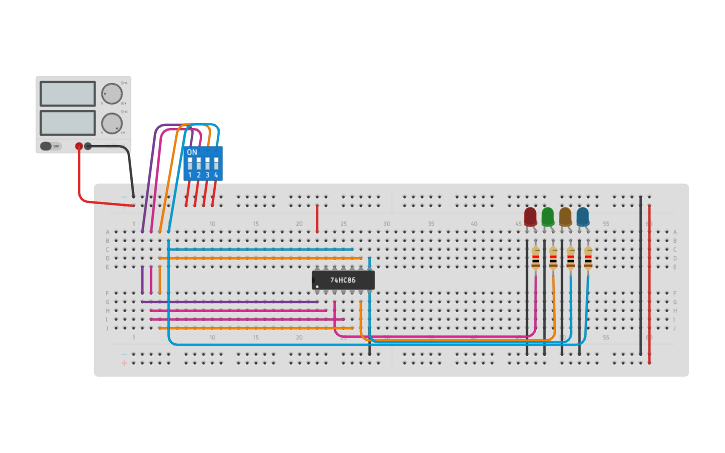 Circuit design binary to grey code - Tinkercad