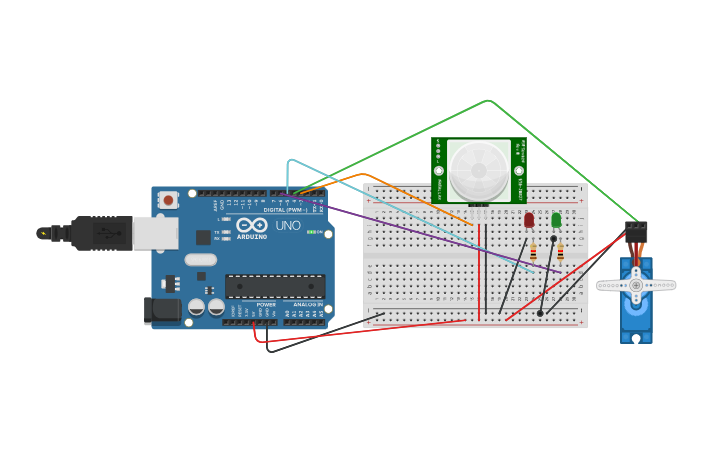 Circuit Design Motor Servo Pir Tinkercad