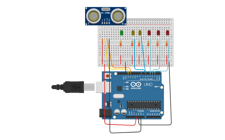 Circuit design leds sensors - Tinkercad