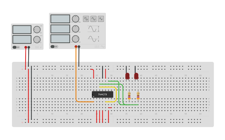 Circuit design 2-Bit Asynchronous Up Counter | Tinkercad