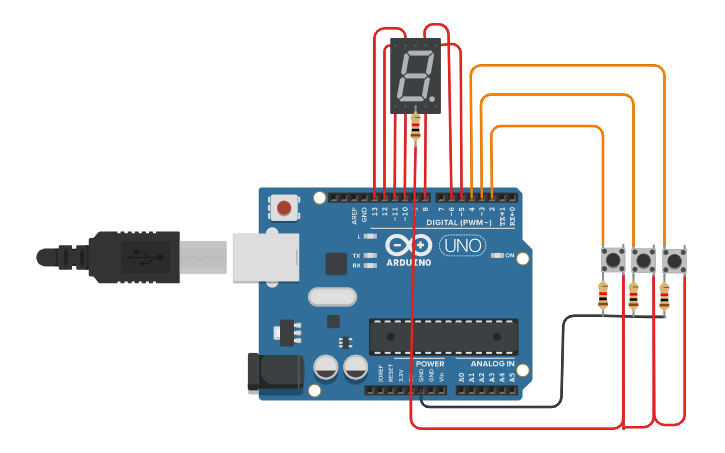 Circuit Design 7 Segment Display With Push Button Tinkercad