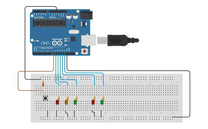 Circuit design Desafio Semaforo - Tinkercad