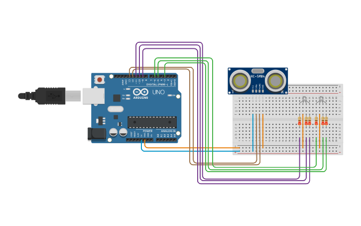 Circuit design sensor de distancia - Tinkercad