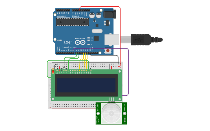 Circuit design Practica 09. Contador de objetos - Tinkercad