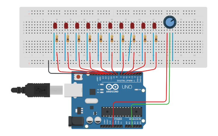 Circuit Design Interactive Led Chase Effect Tinkercad