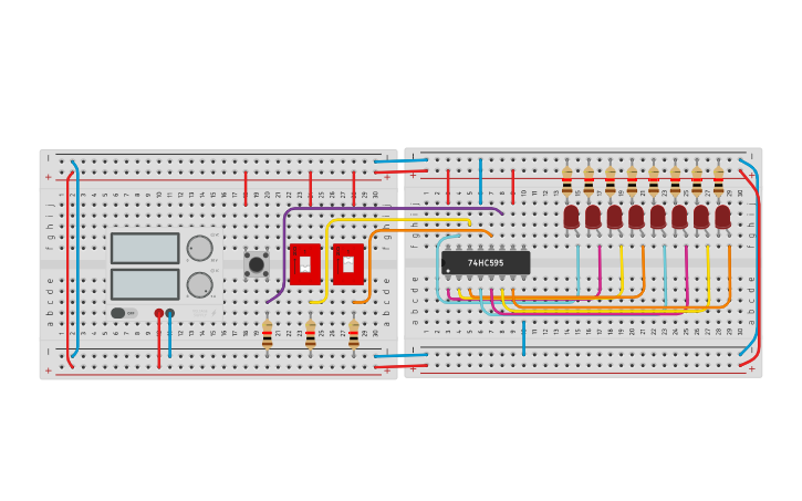Circuit design Schieberegister 74HC595 - 1 | Tinkercad