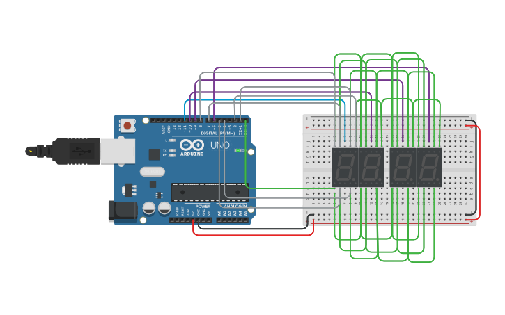 Circuit design EX 7Seg(Multi-4) - Tinkercad