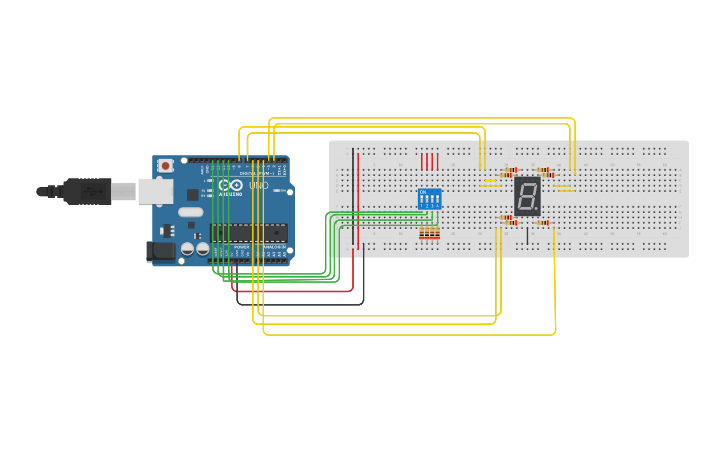 Circuit design Switch and Seven Segment - Tinkercad