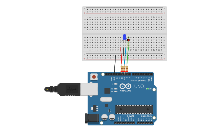 Circuit design Manejo basico de un LED RGB con Arduino - Tinkercad