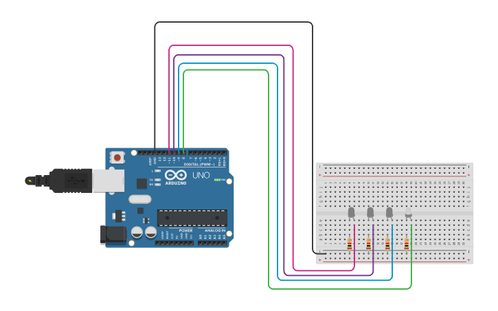 Circuit design 4-Bit Binary counter with Arduino UNO - Tinkercad