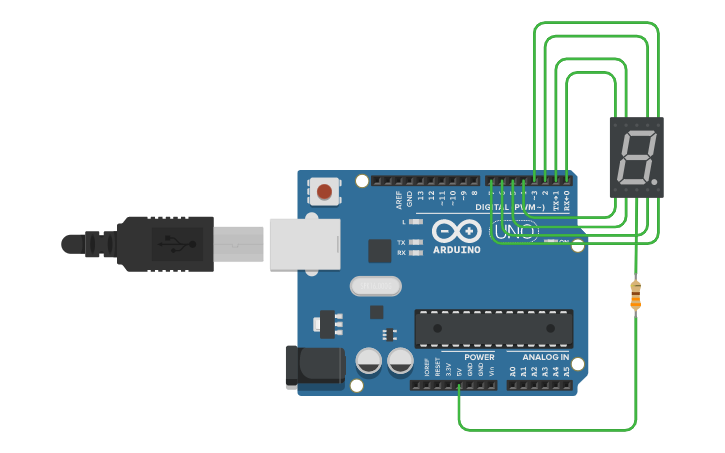 Circuit design [Single Digit] 7 Segment LED Timer - Tinkercad