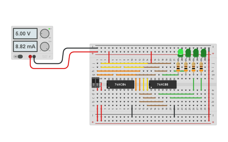 Circuit design 2-to-4 line Decoder | Tinkercad