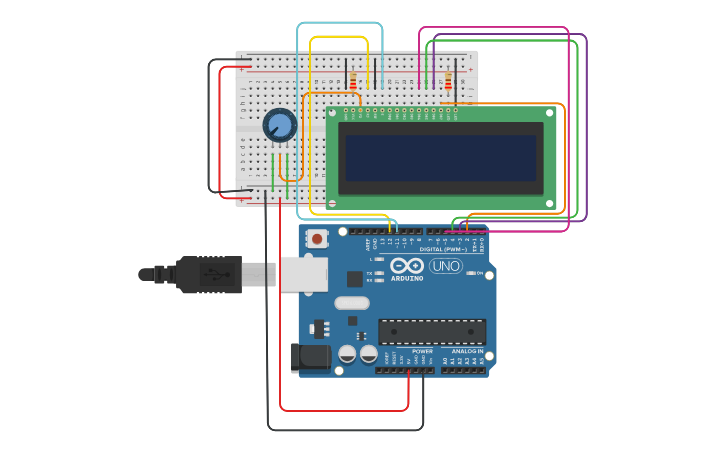 Circuit design PROPUESTO 1 DE PANTALLA LCD - Tinkercad