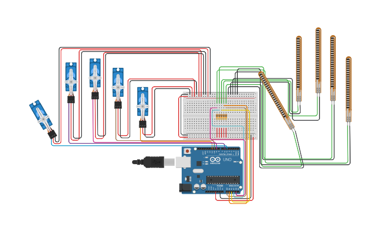 Circuit design Robotic Hand - Tinkercad