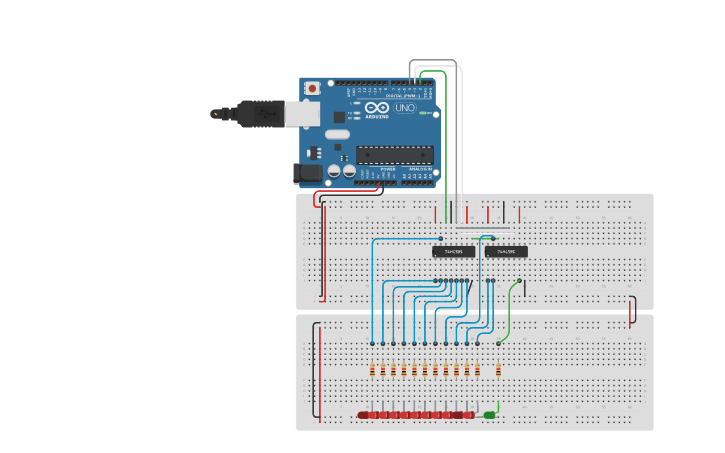 Circuit design arduino shift test | Tinkercad