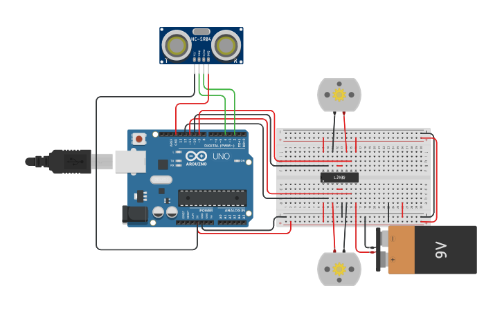 Circuit design Puente en H con 2 motores y arduino - Tinkercad