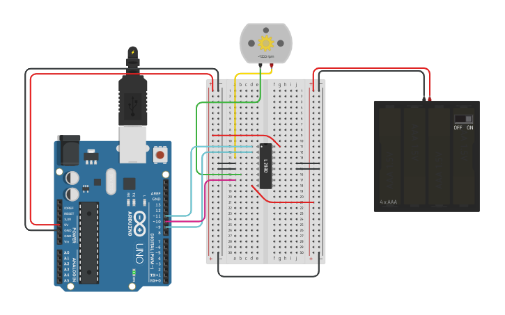 Circuit design DC Motor with H Bridge - Tinkercad