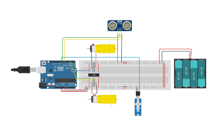 Circuit design Ultrasonico con motores - Tinkercad