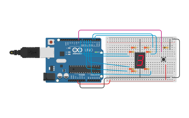 Circuit design Dado electronico - Tinkercad