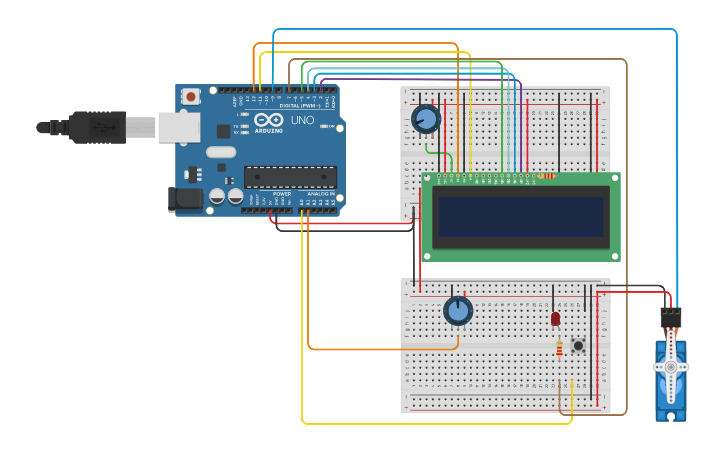 Circuit design Tarea 9 Mensajes en la LCD | Tinkercad