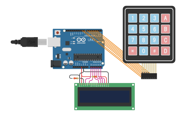Circuit design keypad-lcd - Tinkercad
