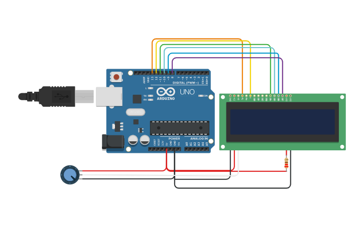 Circuit design LCD scroll - Tinkercad