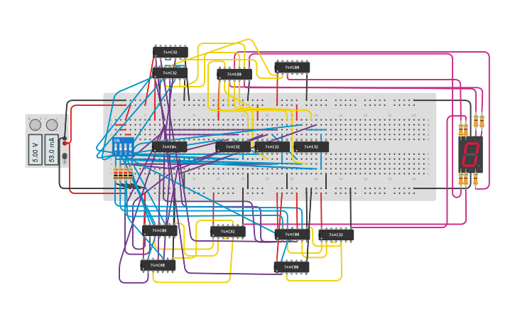 Circuit design Display 7 segmentos con and, or y not - Tinkercad