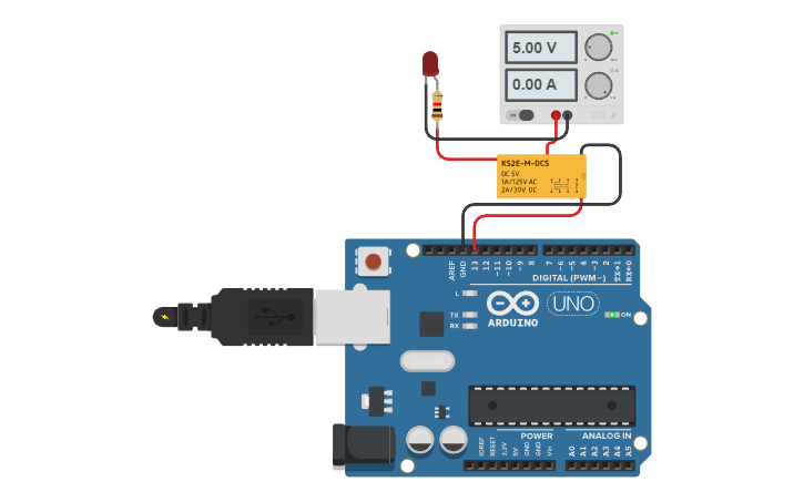 Circuit design Relé aciona Led ( com arduino) - Tinkercad