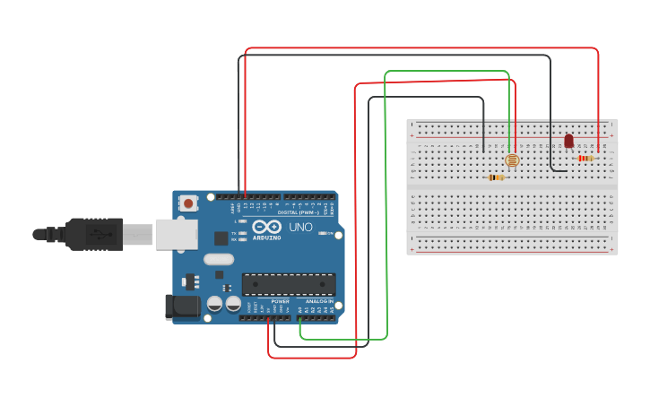 Circuit design LDR with Analog Read - Tinkercad