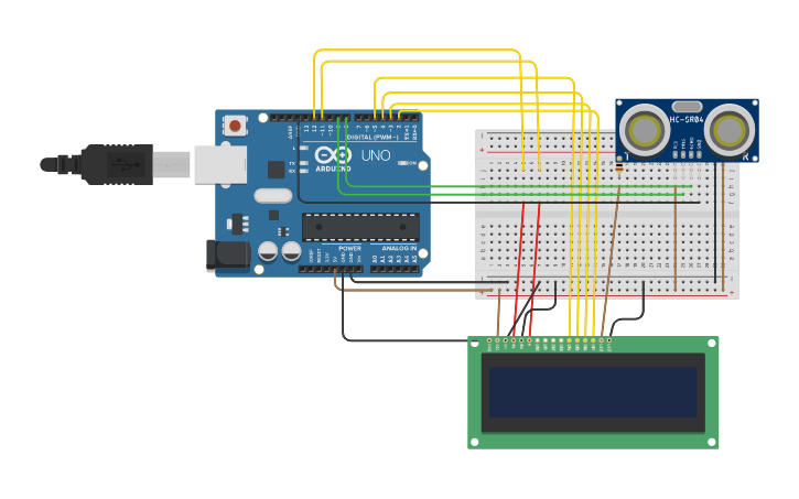 Circuit design 7.1 Display LCD + SENSOR - Tinkercad
