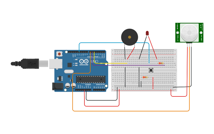 Circuit design Buzzer + PIR Sensor - Tinkercad