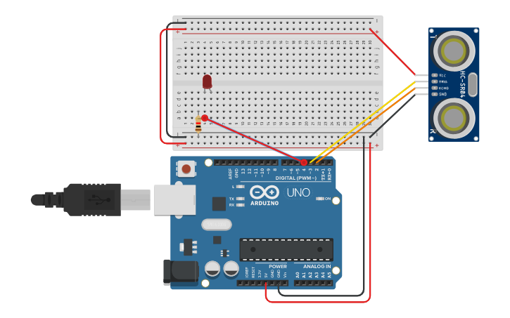 Circuit design Sensor Ultrasonico - Tinkercad